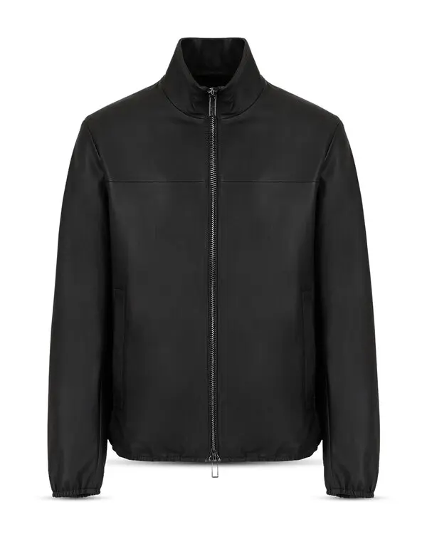 Emporio Armani Essential Leather Jacket - Solid Black | Editorialist